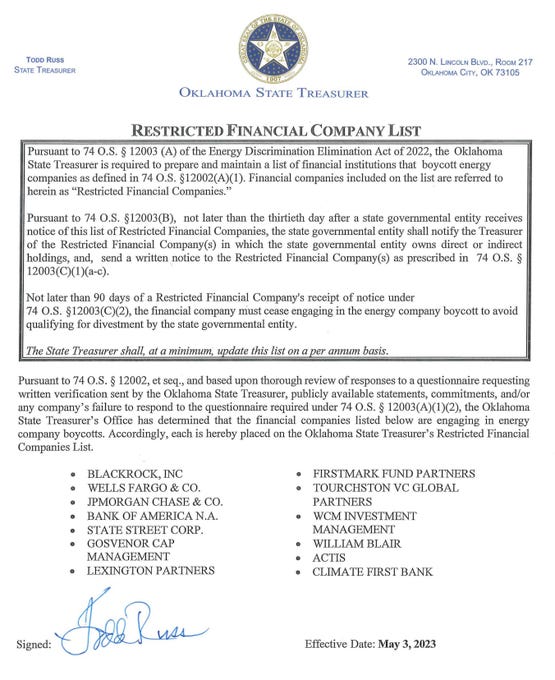 Oklahoma Energy Takes Center Stage in Anti-ESG Fight