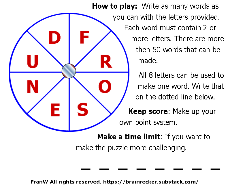 Puzzle #7 Clue 1: Word Wheel - by Fran W