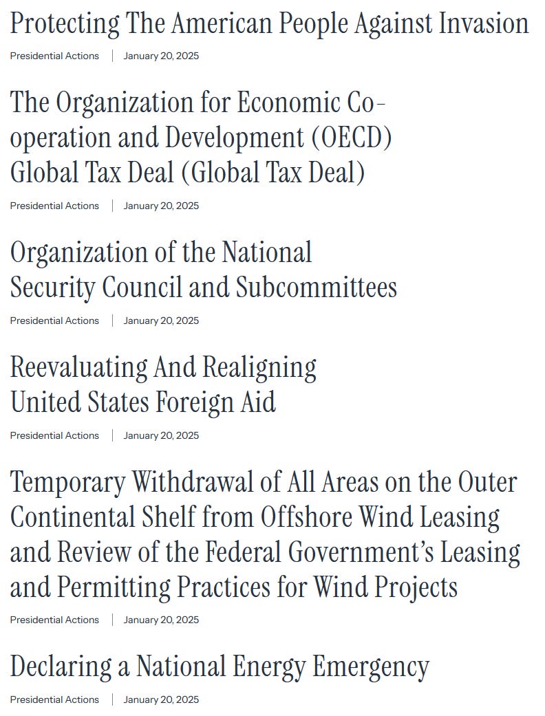 Presidential Actions By Donald J. Trump For January 20th, 2025
