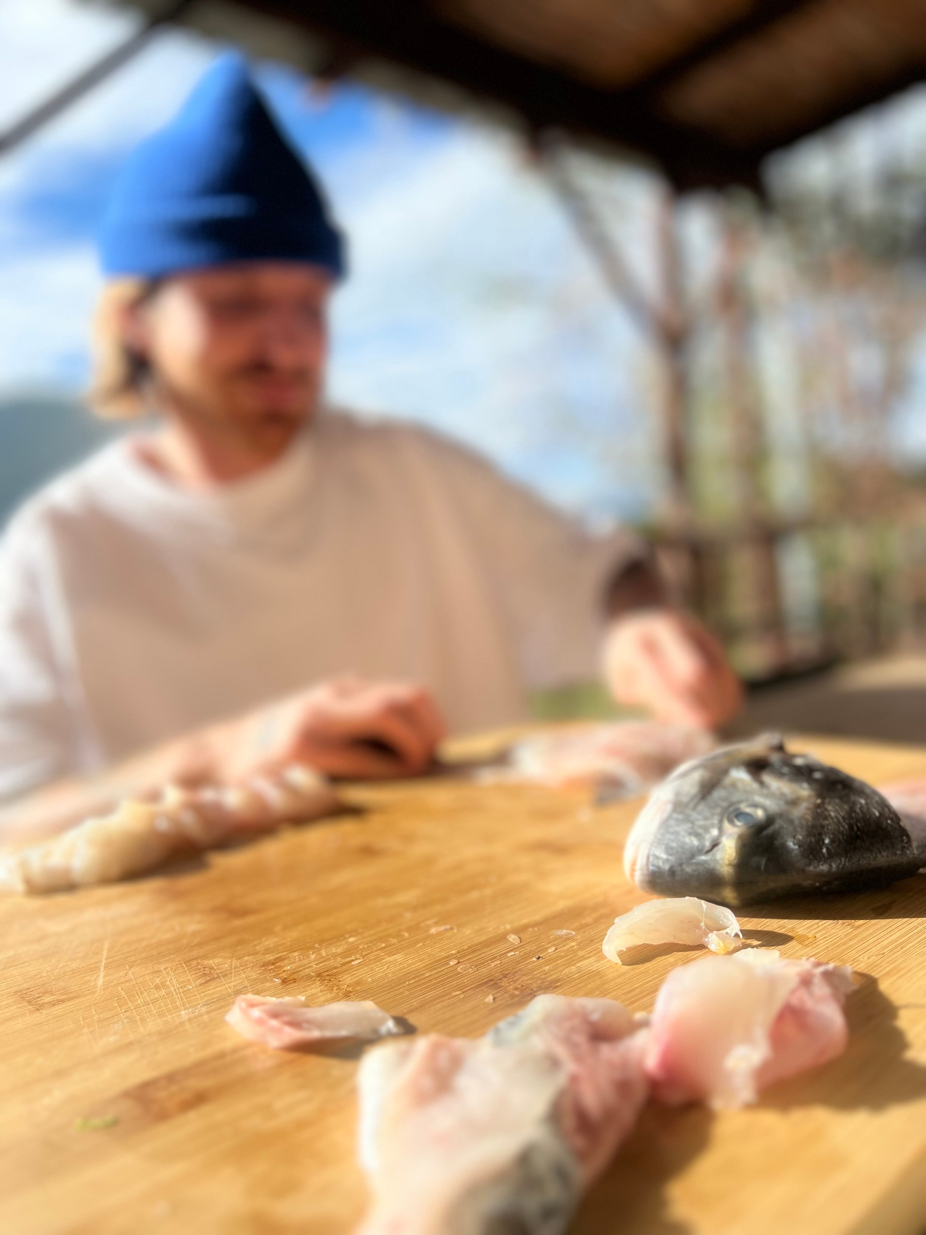 Fresh sea bream crudo with spicy salsa verde