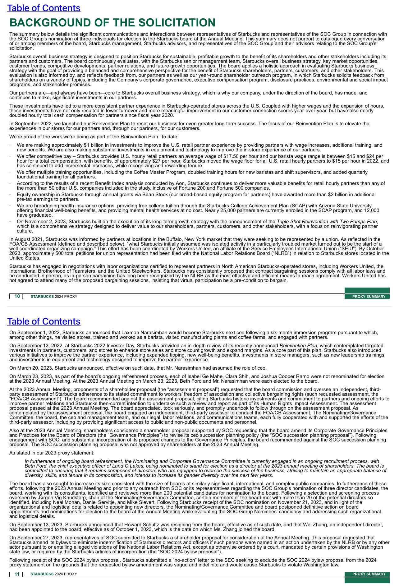 Starbucks Proxy Contest: SOC's side - Mr. CorpGov Substack