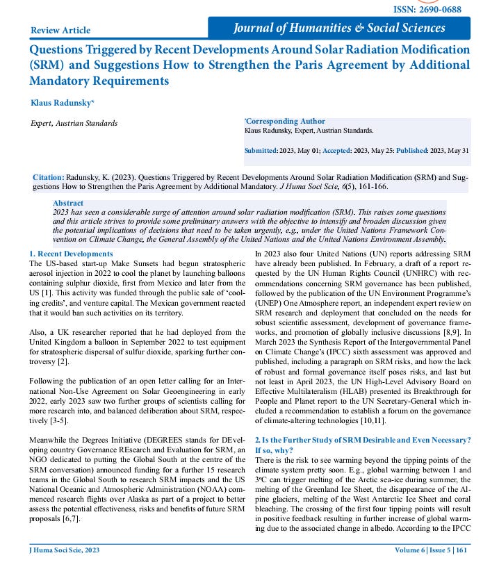 [geo] Questions Triggered by Recent Developments Around Solar Radiation ...