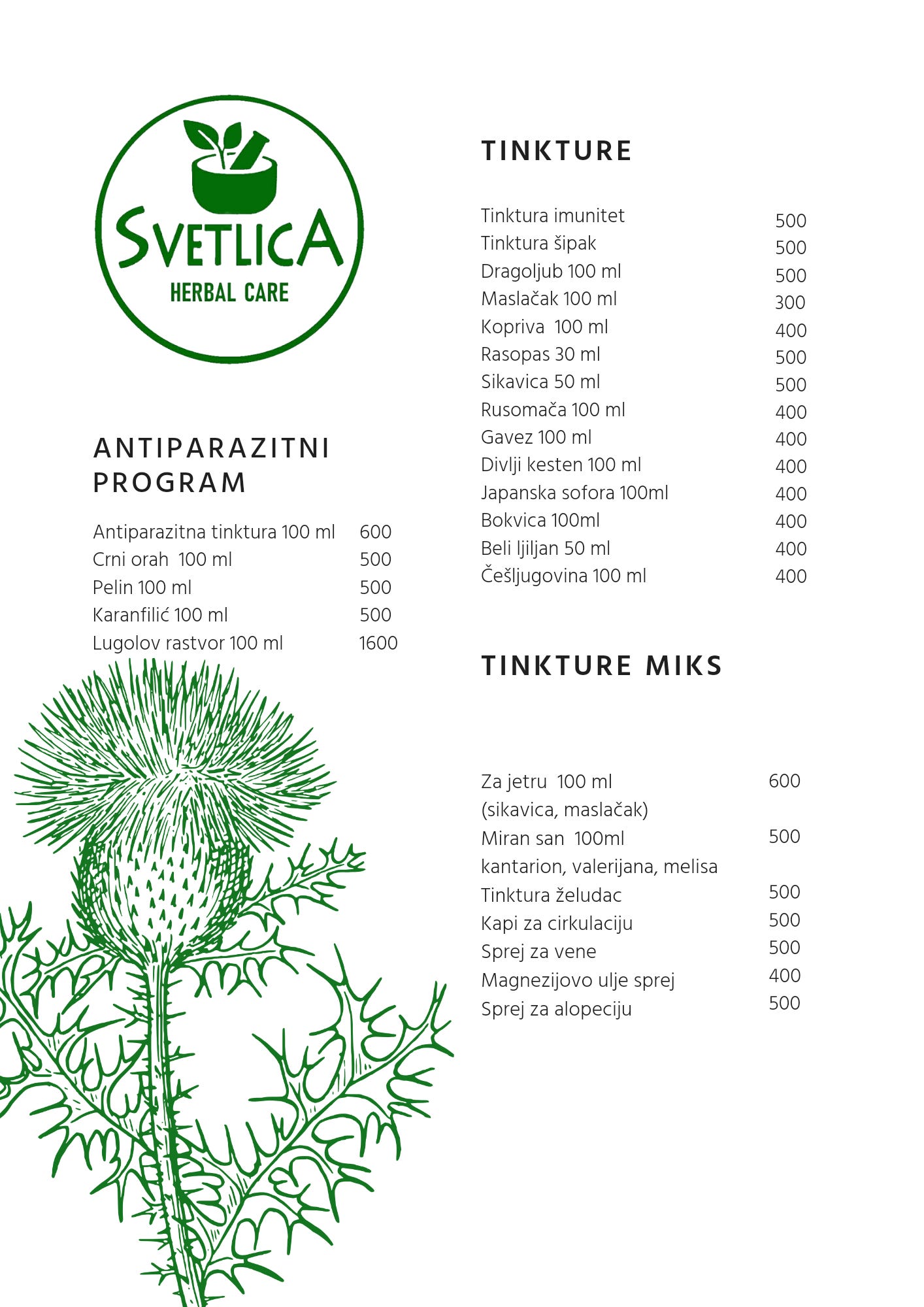 Cenovnik proizvoda - by Svetlica - Jarmila’s Substack