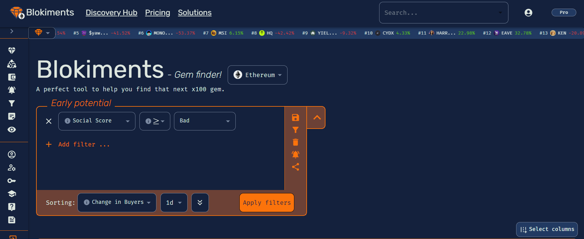 Blokiments - the 100x Crypto Gem finding tool