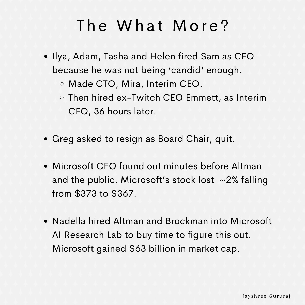 The OpenAI Leadership Fiasco - by Jayshree Gururaj The OpenAI Leadership Fiasco - by Jayshree Gururaj