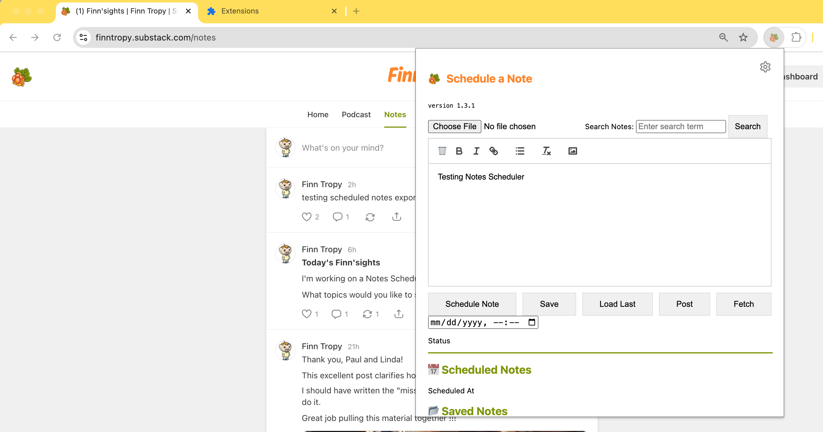 Substack Notes Scheduler User Guide - by Finn Tropy