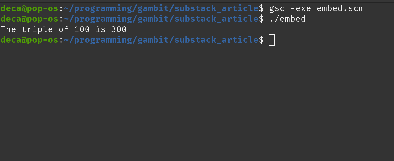 Gambit-C: Embedding C code directly in Scheme