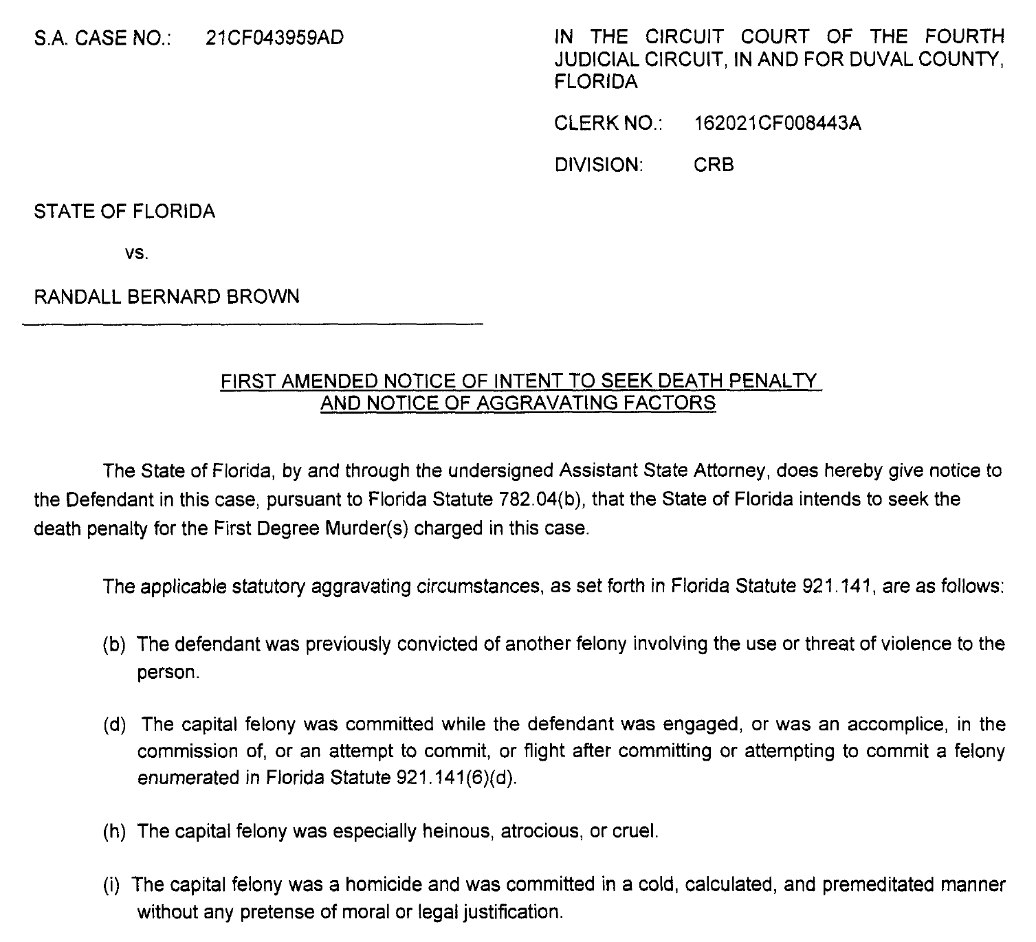 Duval County: Jury recommends life for Randall Brown