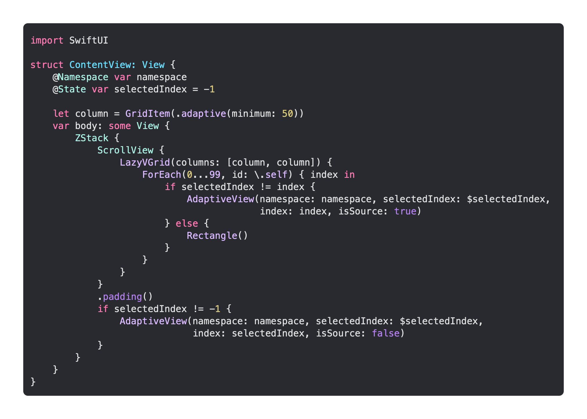 Use .matchedGeometryEffect To View Items In a LazyVGrid