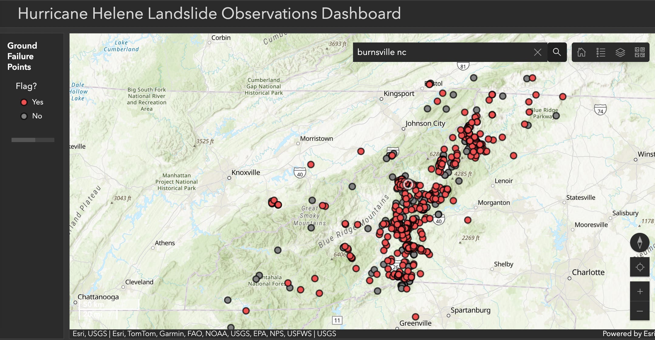 Hurricane Helene Landslide Observations Dashboard: U.S. Geological ...