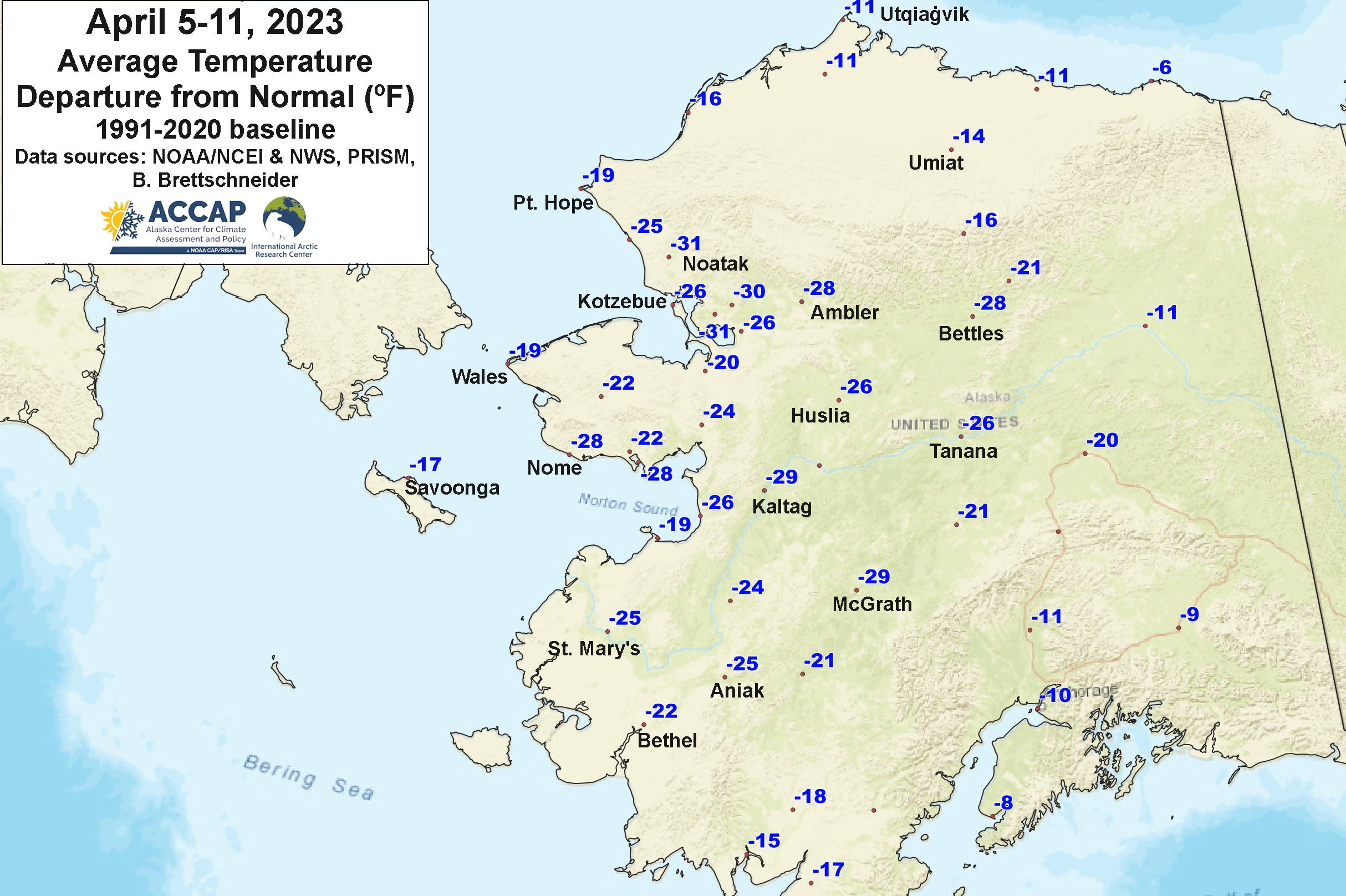 April Cold Snap in Western Alaska - by Rick Thoman