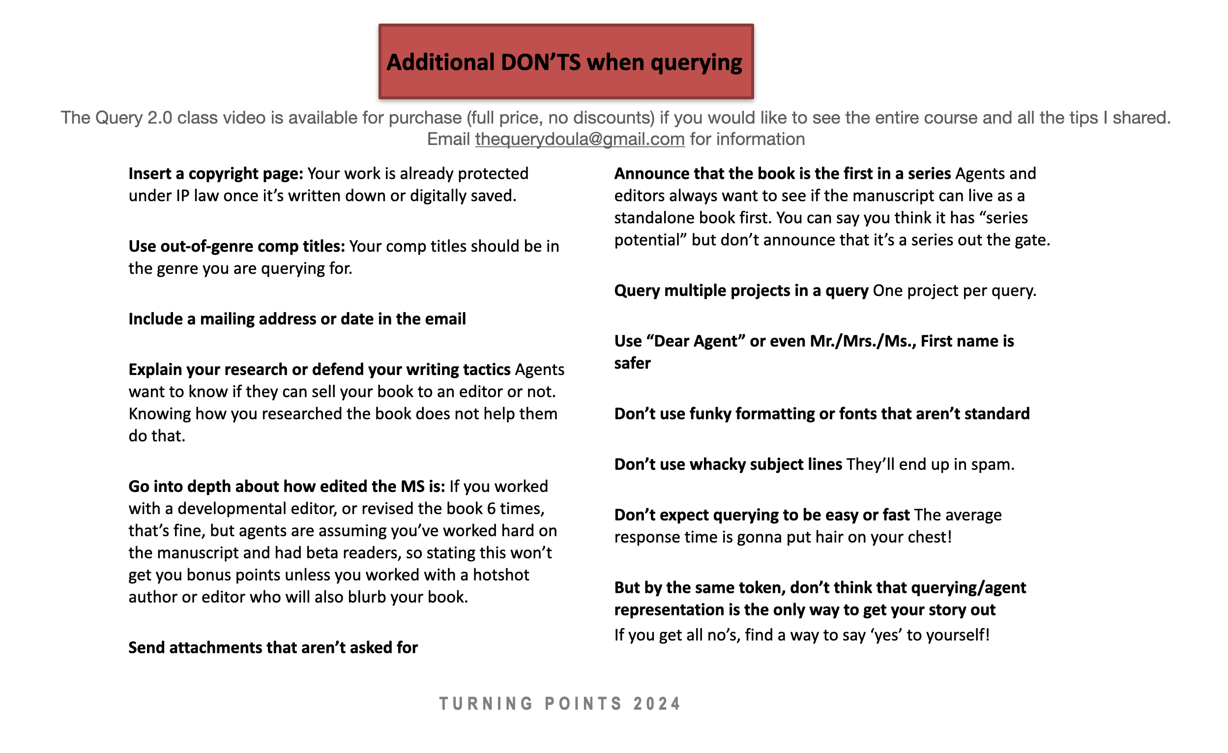 Do's and Don'ts in Query letter writing plus a Q+A opp for my April ...