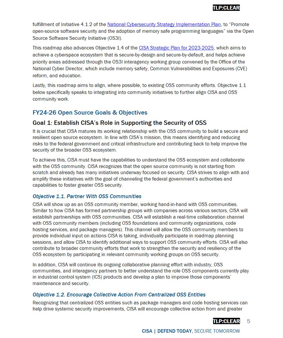 CISA Open Source Software Security Roadmap
