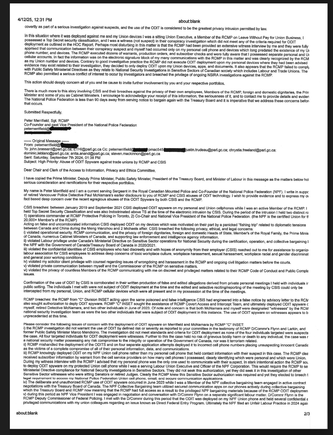 Breaking! RCMP officer Releases Public Letter implicating 9 Members of ...