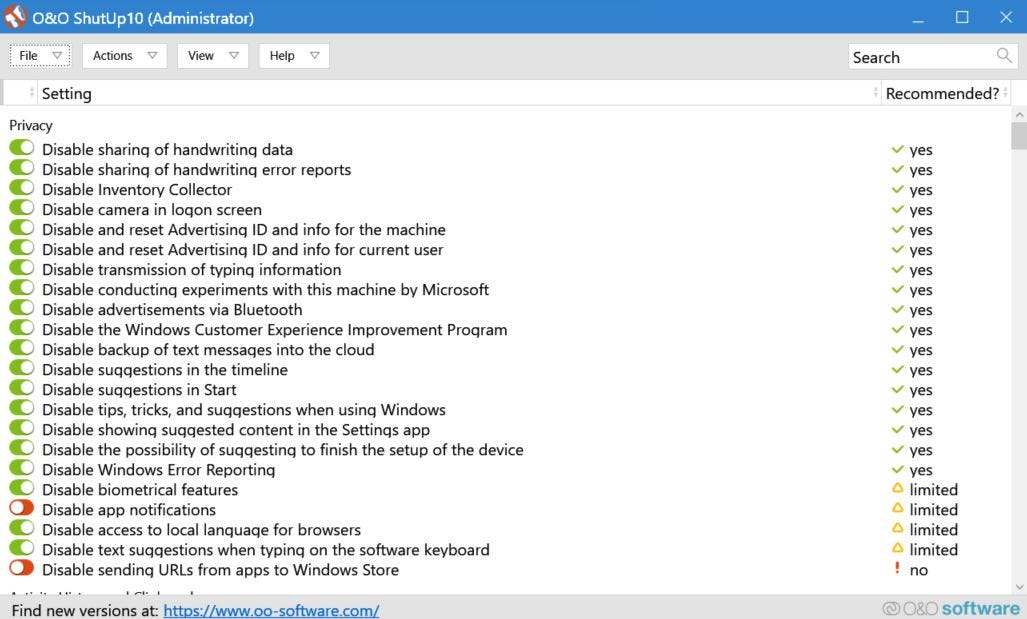 Massively improve privacy in Windows 10 and 11 with O&O ShutUp10++