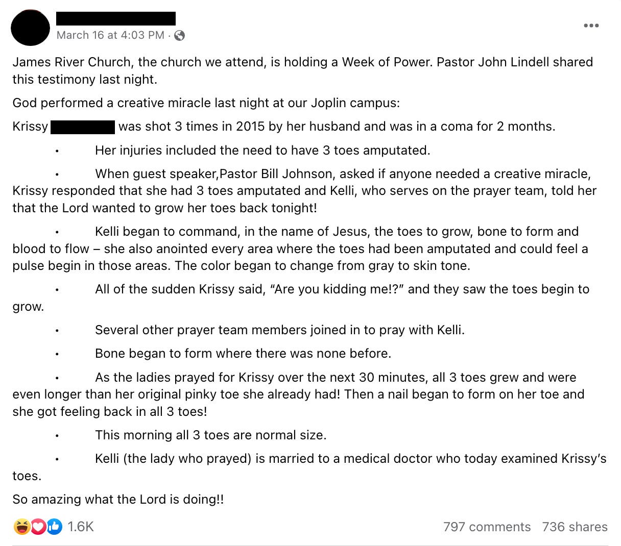 This Christian claims her three amputated toes were regrown during a ...