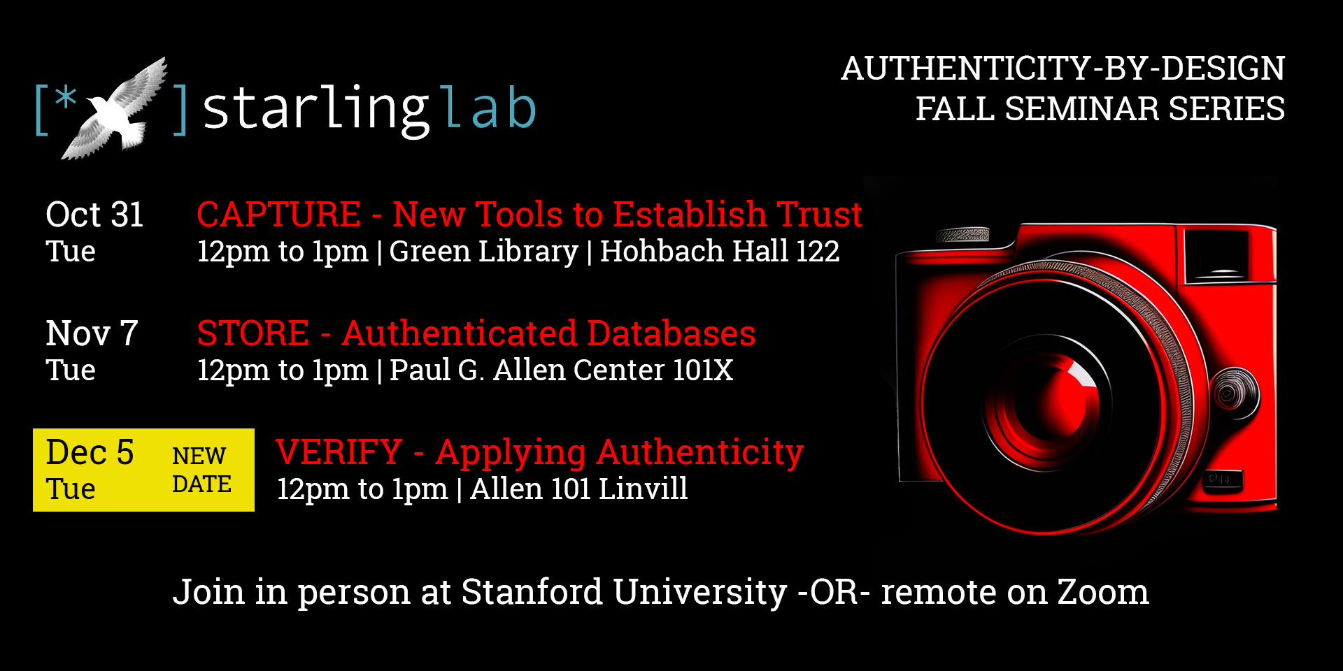 Authenticity-by-Design: The Capture, Store, Verify Seminar Series