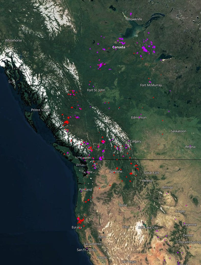 Global Wildfire Locations For Last 24 Hours - August 21st, 2023