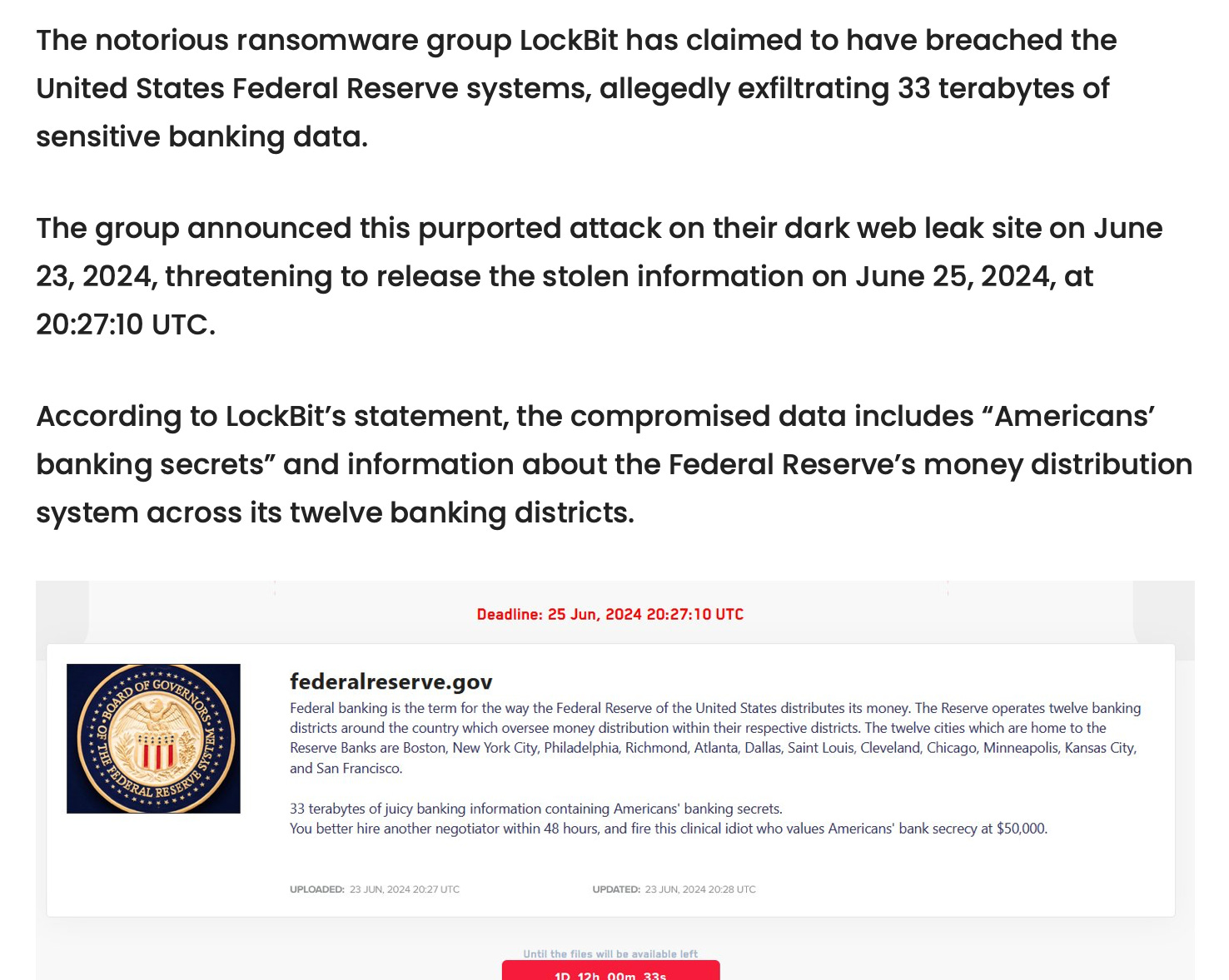 Ransomware Group "LockBit" Claims To Have Breached US Federal Reserve ...