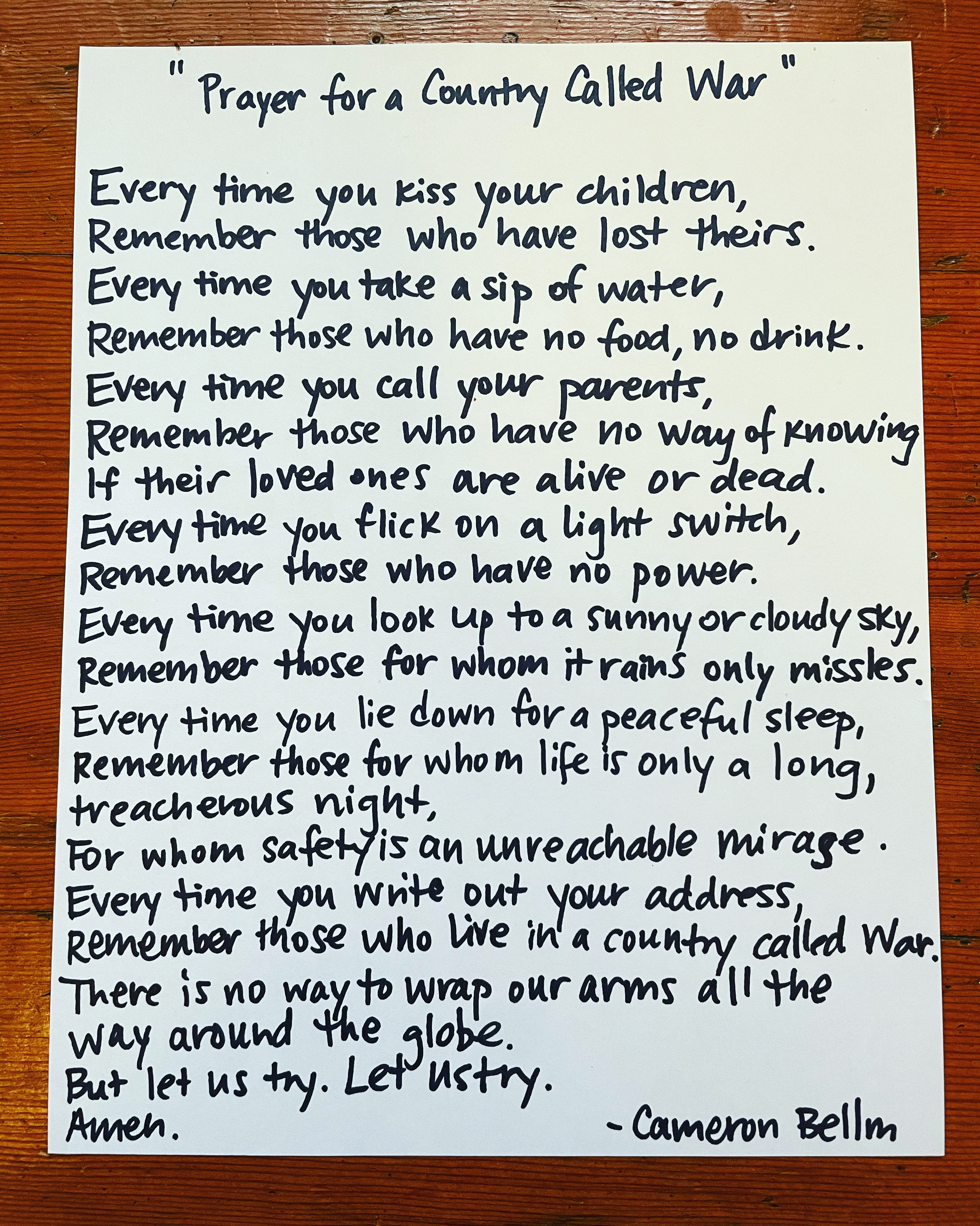 Prayer for a Country Called War - by Cameron Bellm