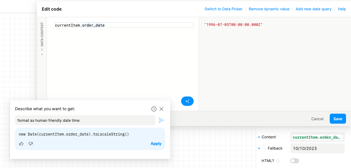 Plasmic for emails, AI code suggestions, new data components