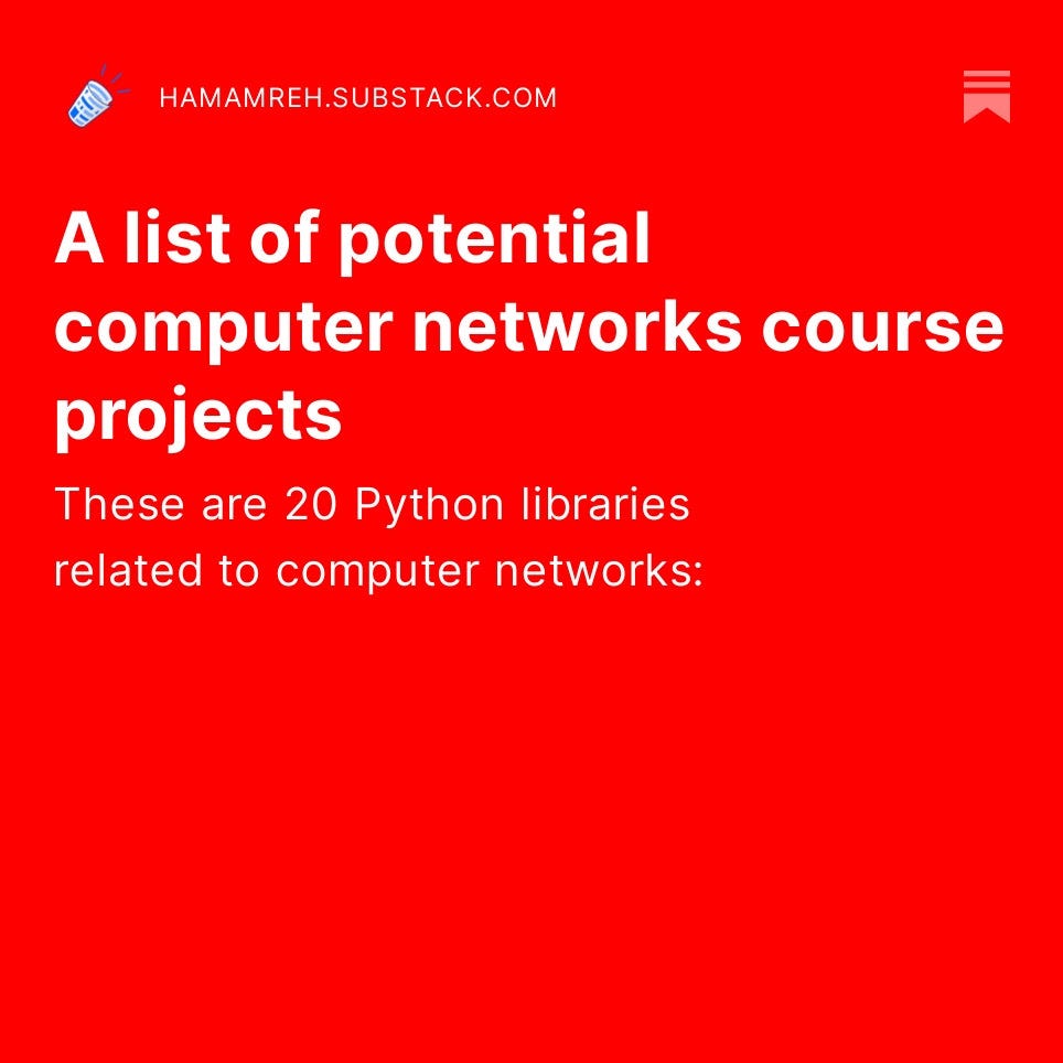 A list of potential computer networks course projects