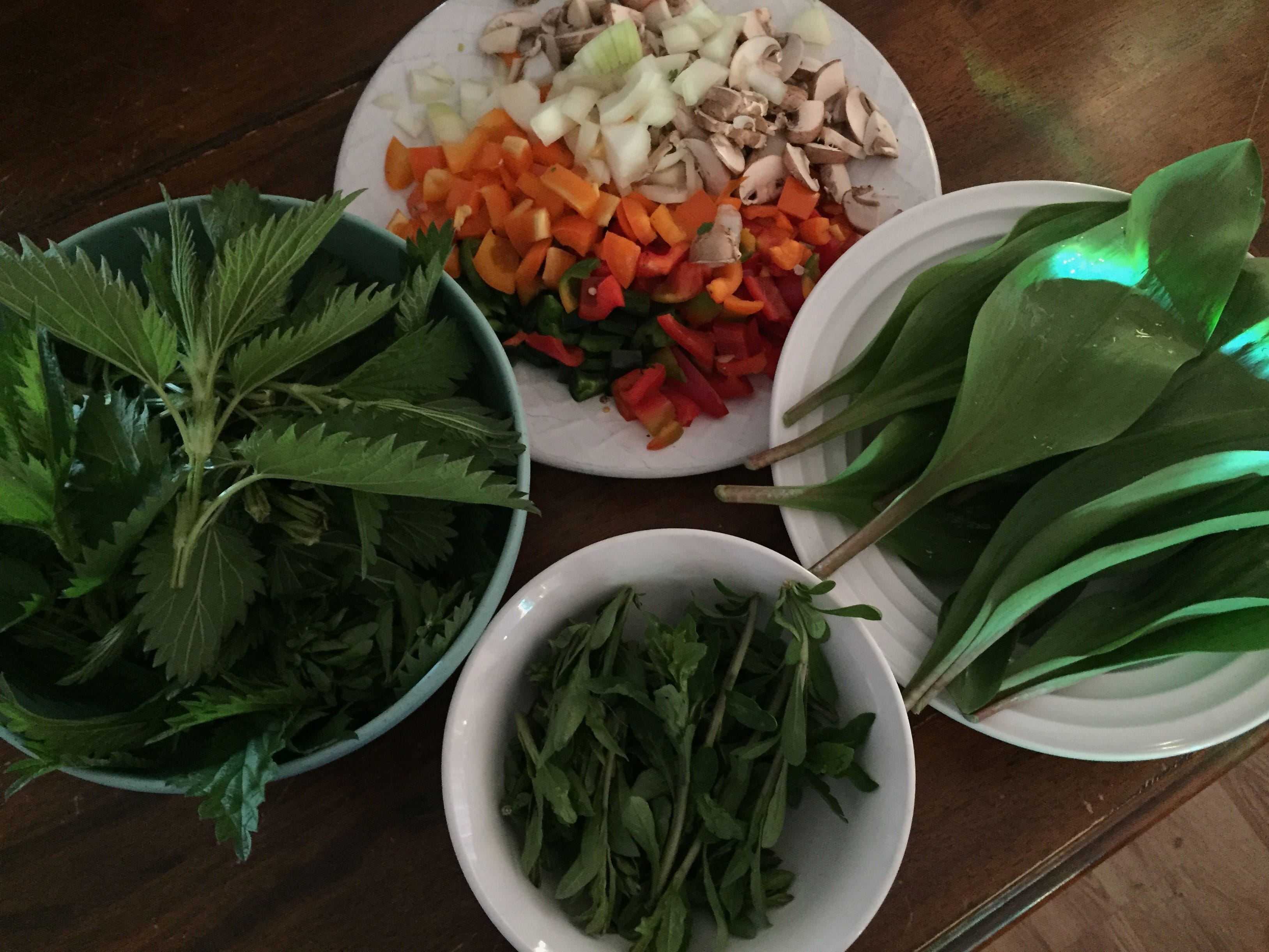 Five Bean Spring Chili with Ramps, Nettles and Sautéed Morels