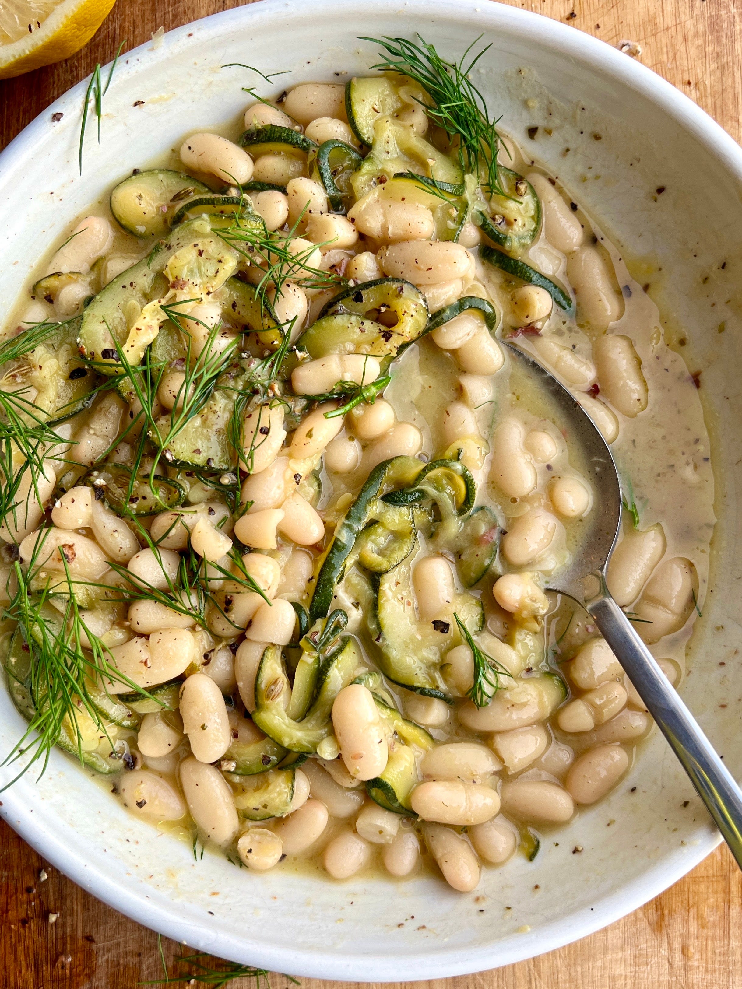 Courgette & parmesan beans - by Elena Silcock