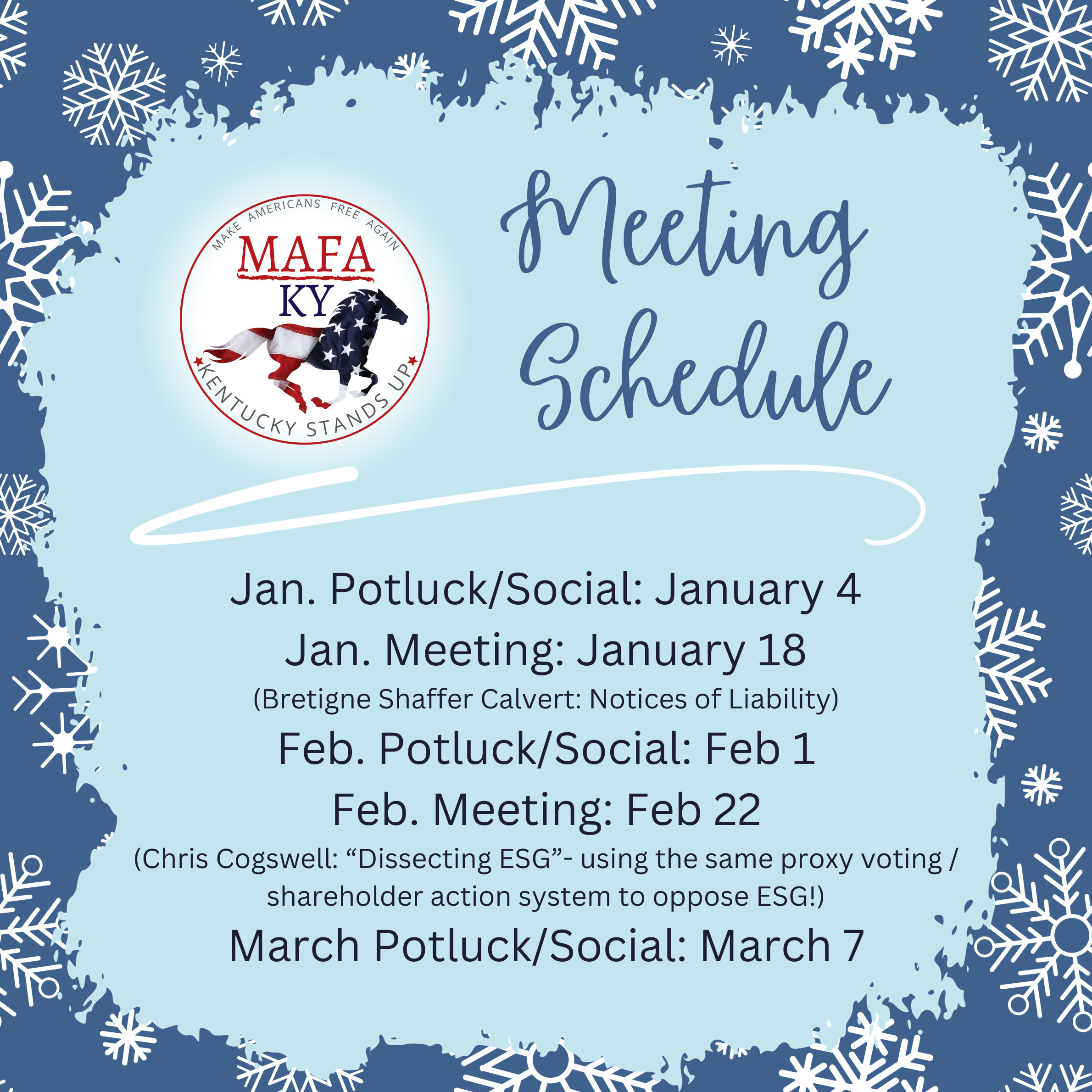 KSU Potluck tomorrow, Thursday, January 4 at 6:00 PM and LOTS more!