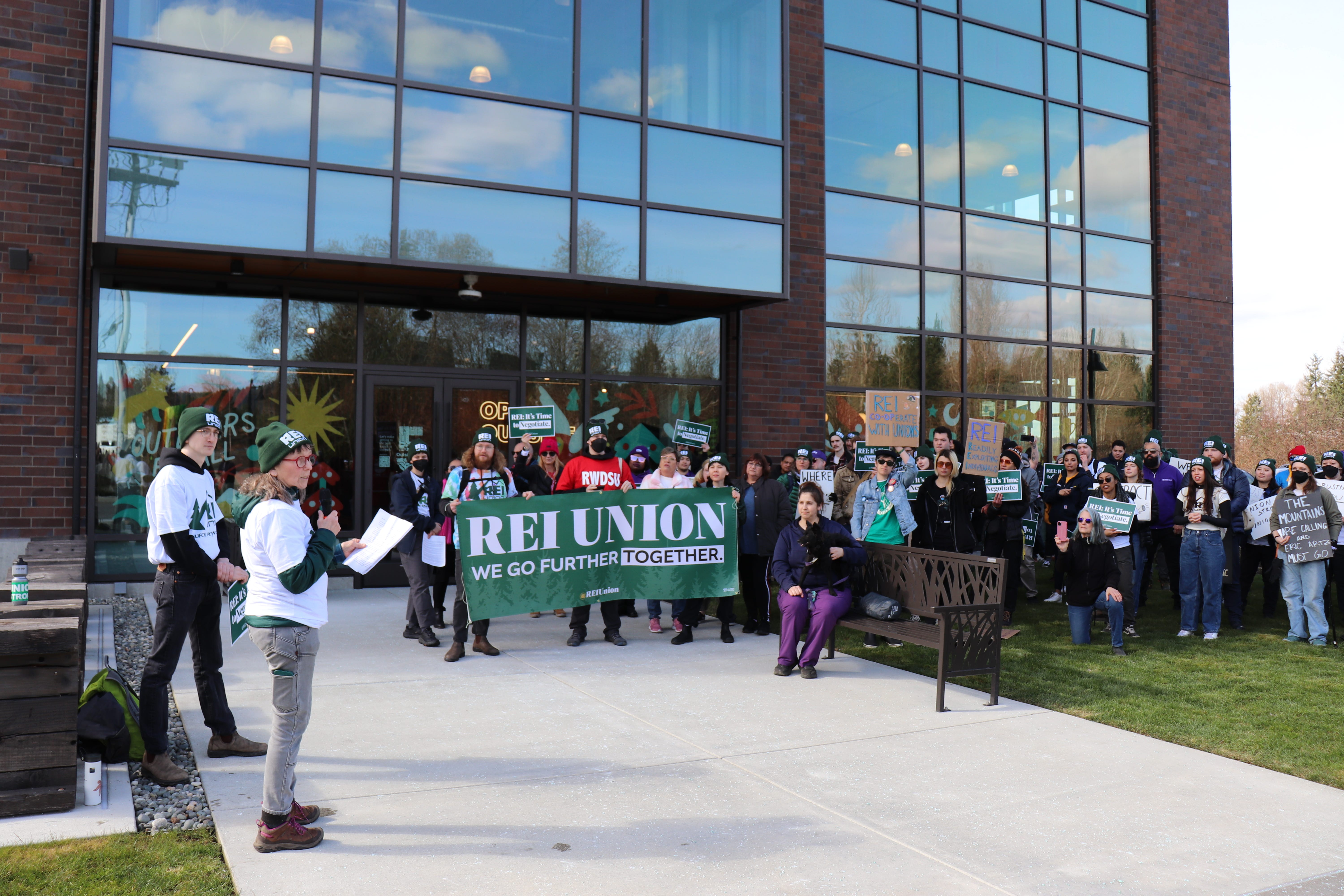 REI Workers Take the Fight for a Contract to the Company’s Front Door