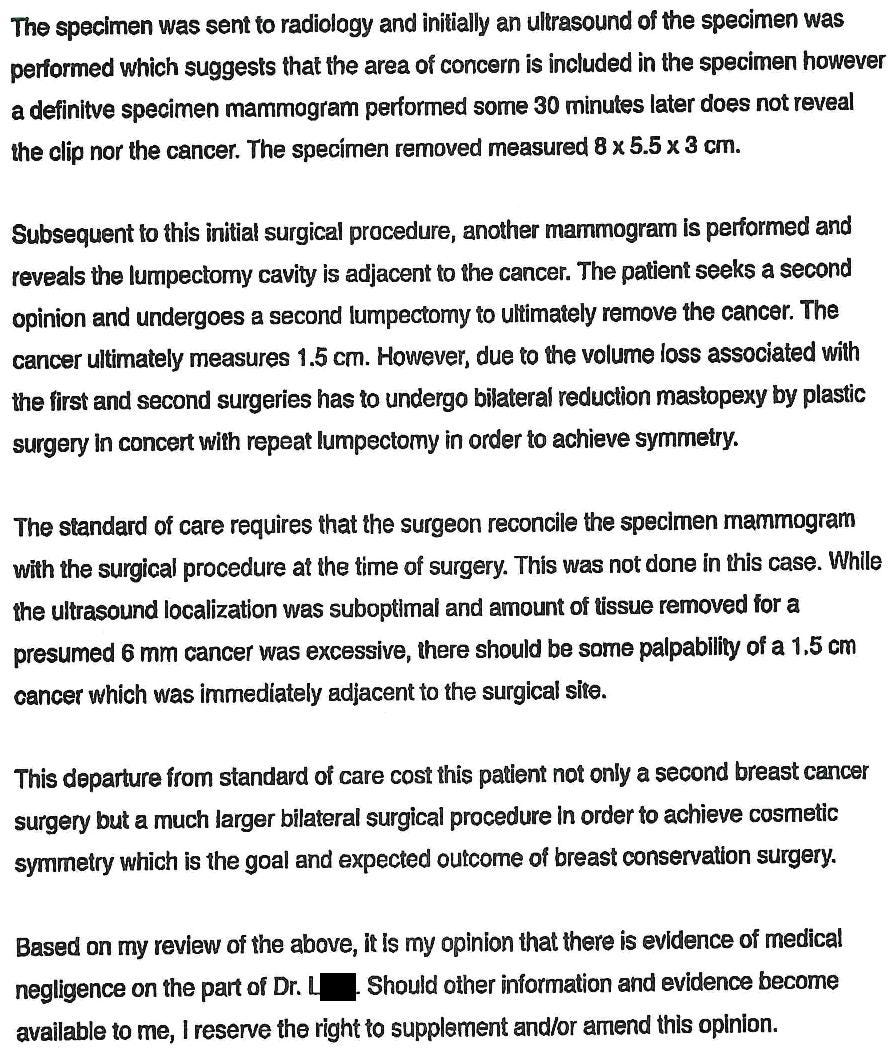 Lumpectomy Misses Cancer By Med Mal Reviewer