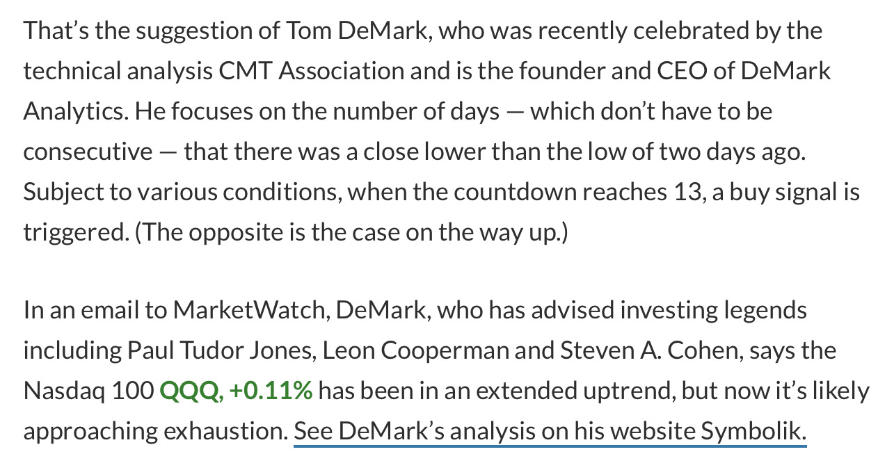 Legendary Technical Analyst Tom DeMark Calls a Top