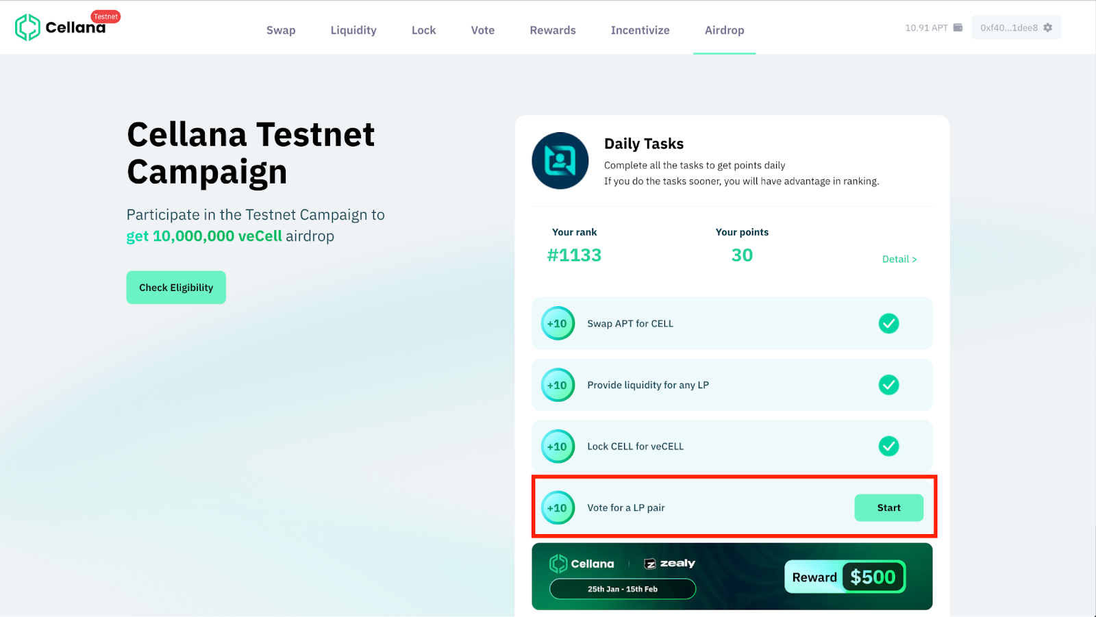 Cellana Testnet Campaign Instructions - by Cellana Finance