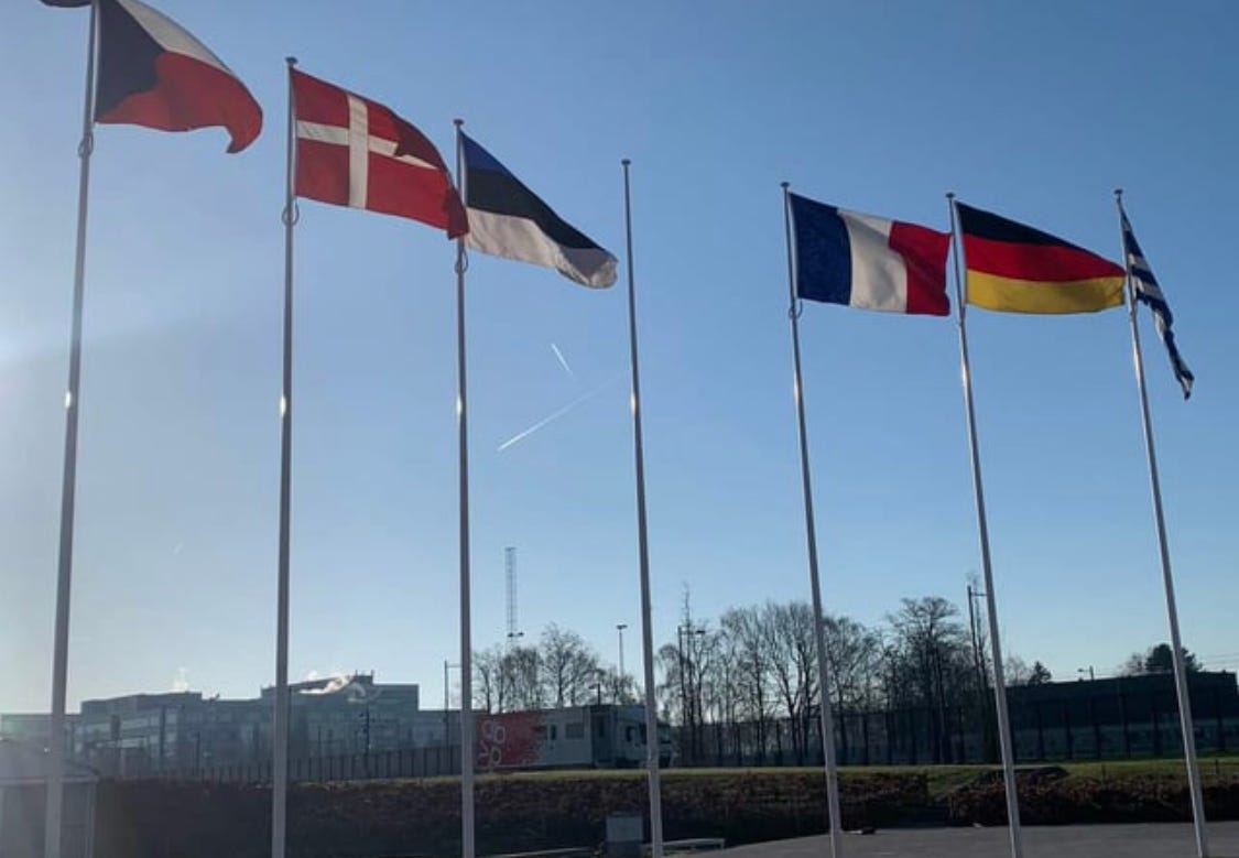 A new flagpole at the NATO headquarters installed