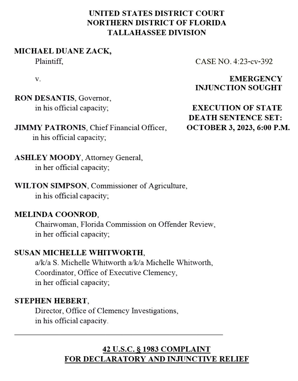 Zack Warrant: Claims filed in federal court