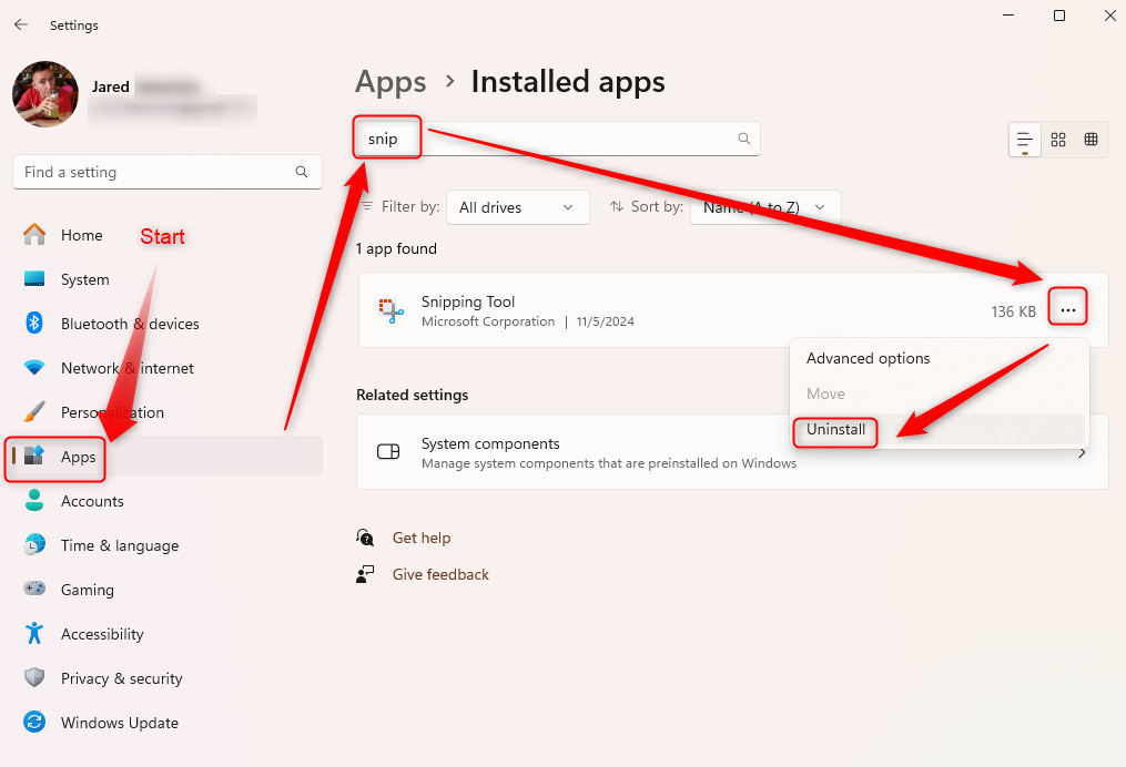 How To - Remove Snipping Tool in Windows 11+
