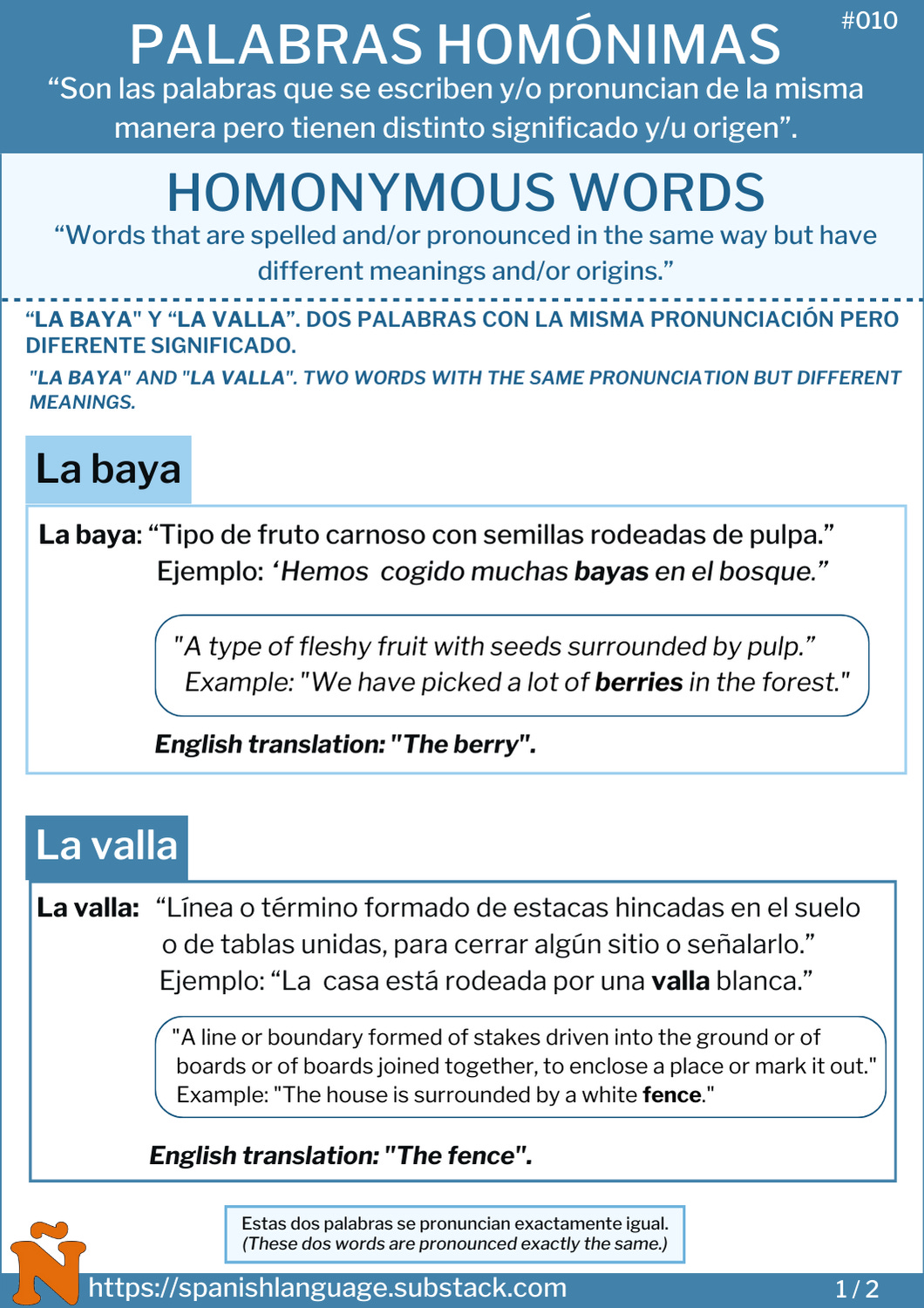 Spanish Homonymous words: ‘La baya’ vs. ‘La valla’. (#010)