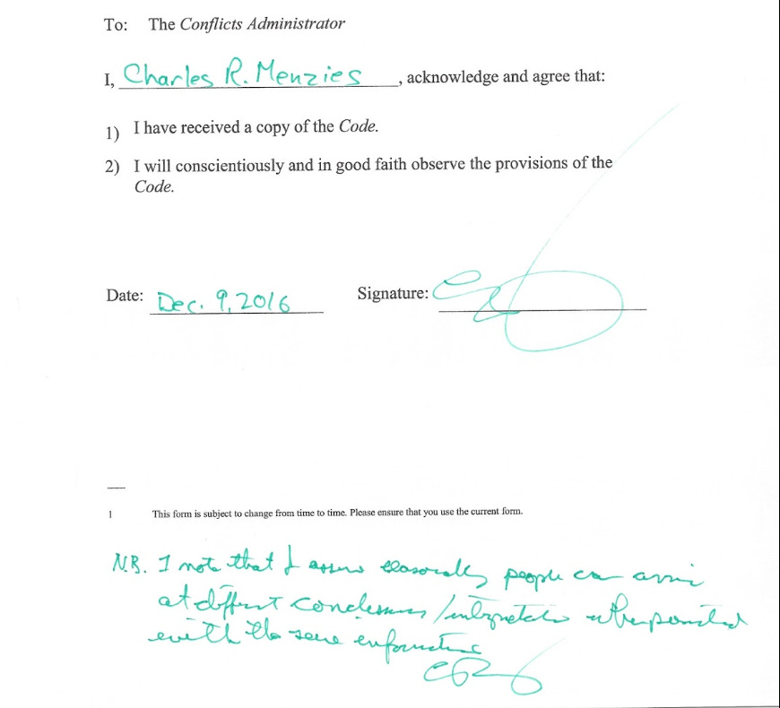 Signing code of conduct acknowledgement form