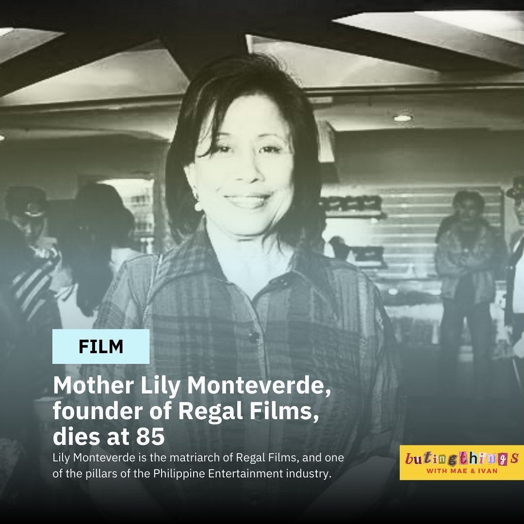 Mother Lily Monteverde, founder of Regal films, diest at 85