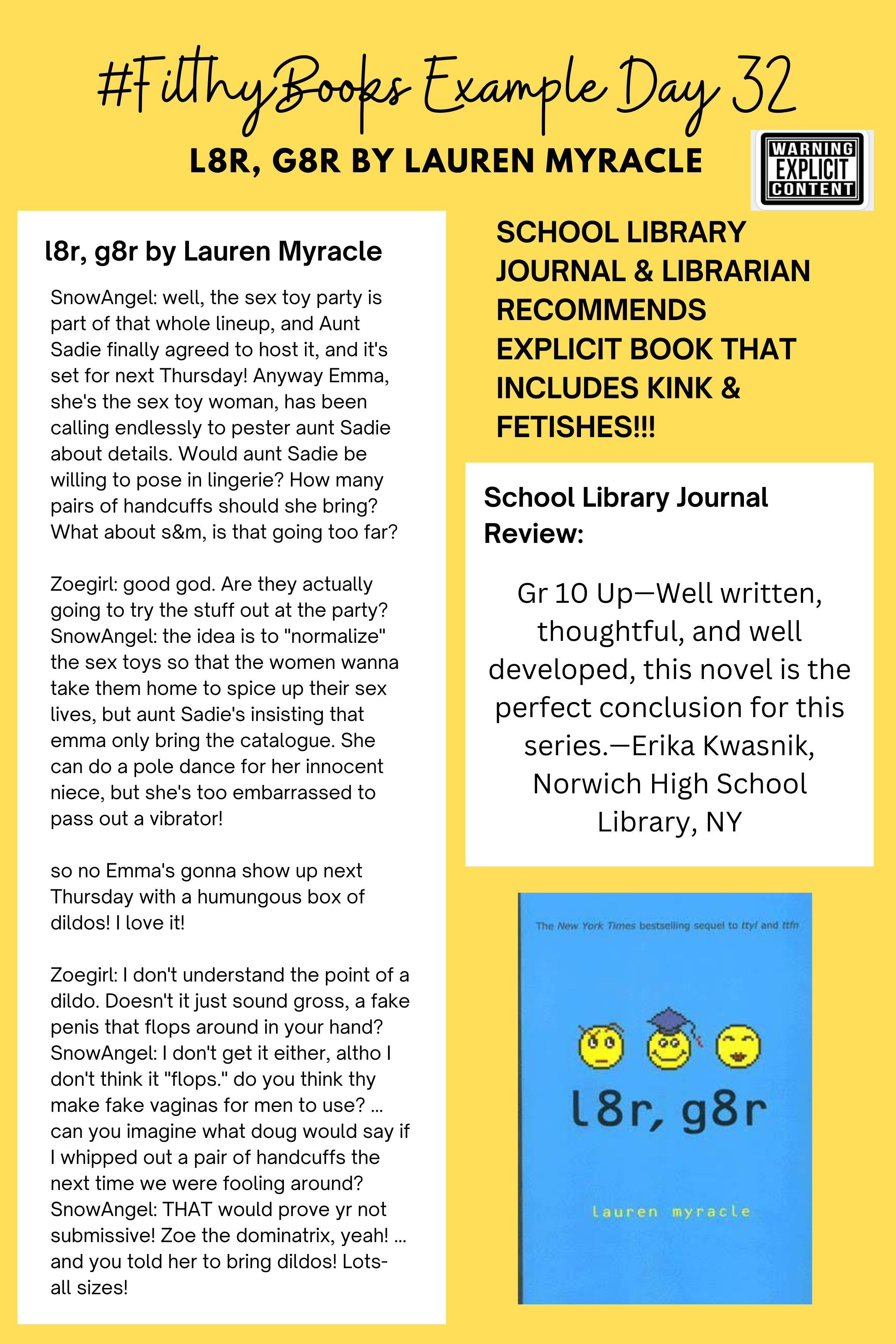 32nd #FilthyBooks Example: l8r, g8r by Lauren Myracle! Explicit Content ...