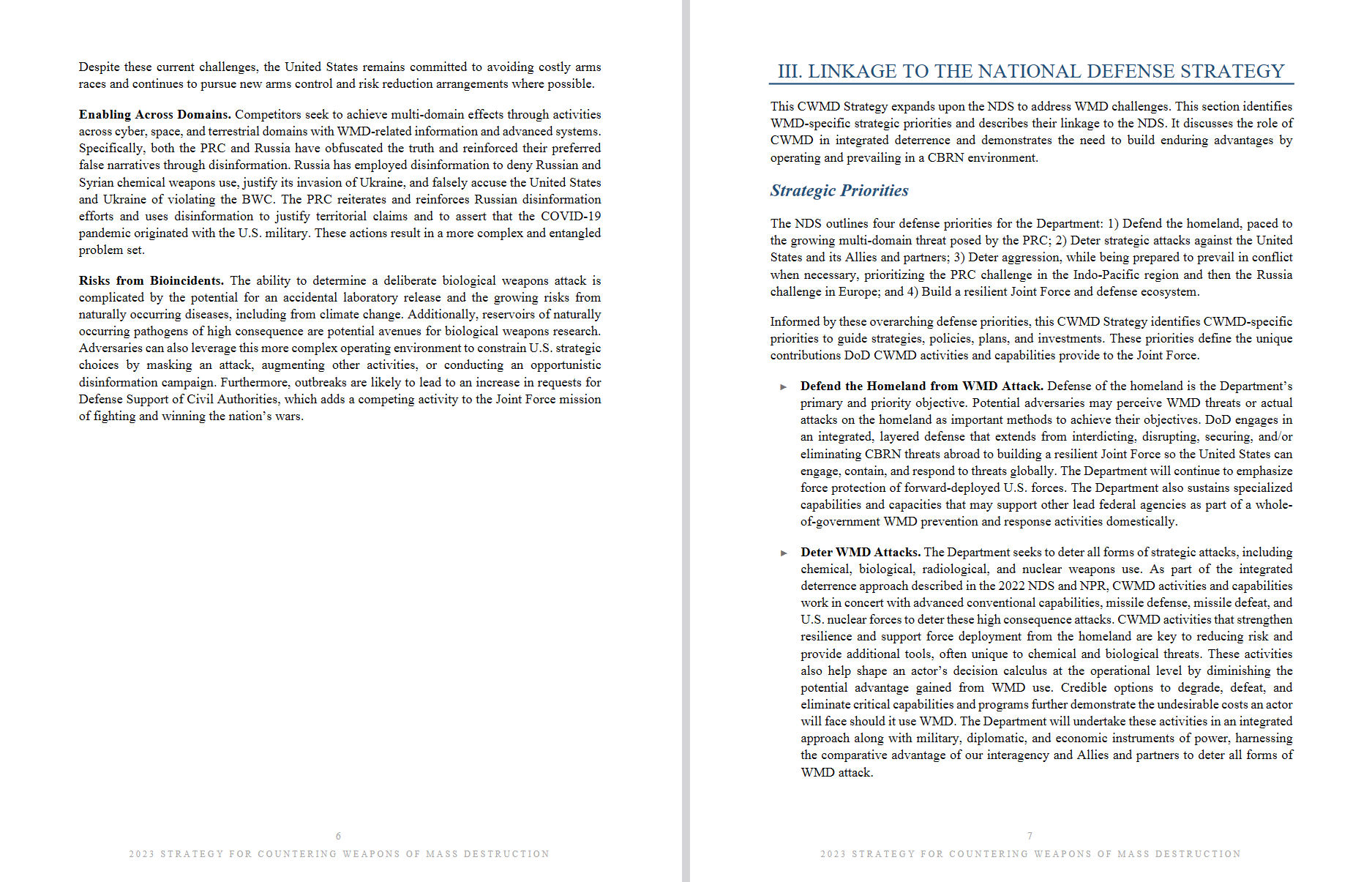 DOD Announces Release of 2023 Strategy for Countering Weapons of Mass ...