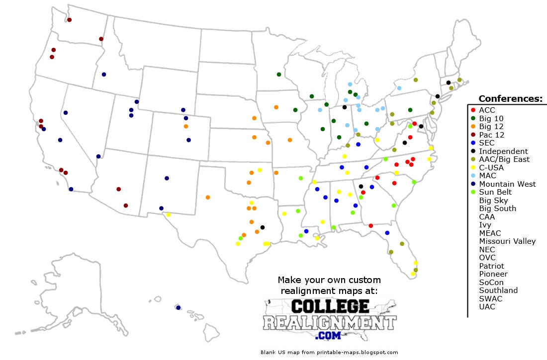College Football 25 realignment ideas - by Griffin Olah