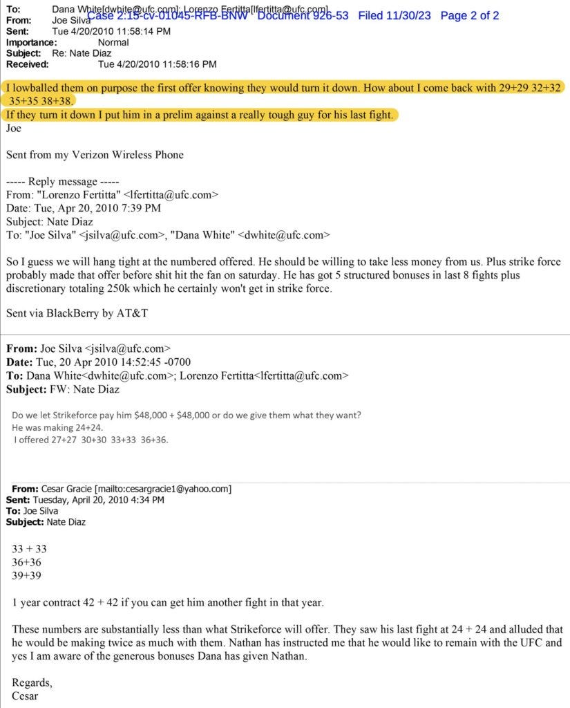 Emails and texts reveal UFC's 'cut throat' and 'nasty' negotiation tactics