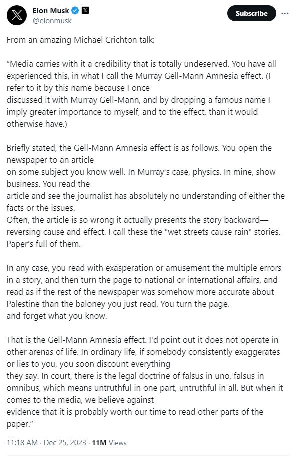 Murray Gell-Mann Amnesia Effect - by Terry L. Clark