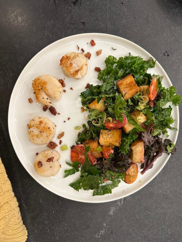 Triple Fennel Salad and Guanciale Scallops