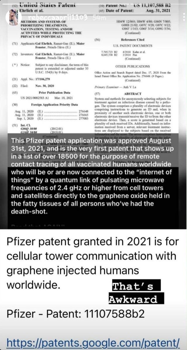 Πατέντα/Δίπλωμα ευρεσιτεχνίας της Pfizer # 11,107,588