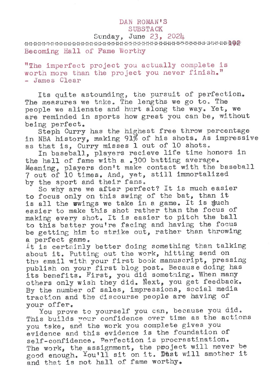 Becoming Hall of Fame Worthy - Dan Roman's Substack