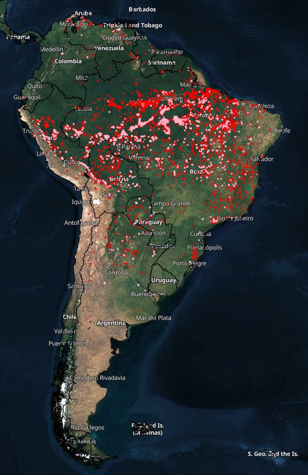 Global Wildfire Locations For Last 24 Hours - August 21st, 2023