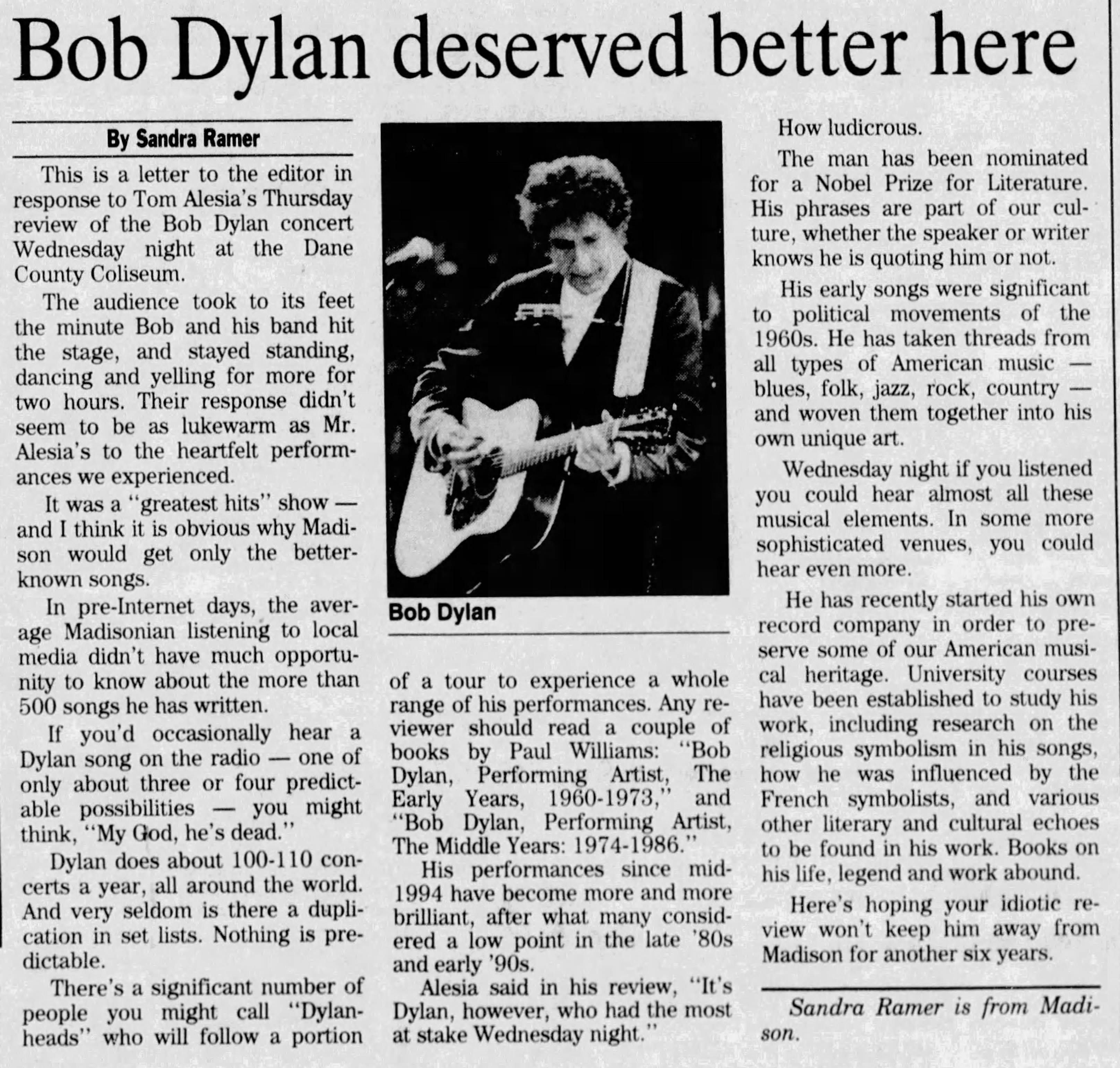 Bob Dylan in Madison, Wisconsin 1996 - by Ray Padgett