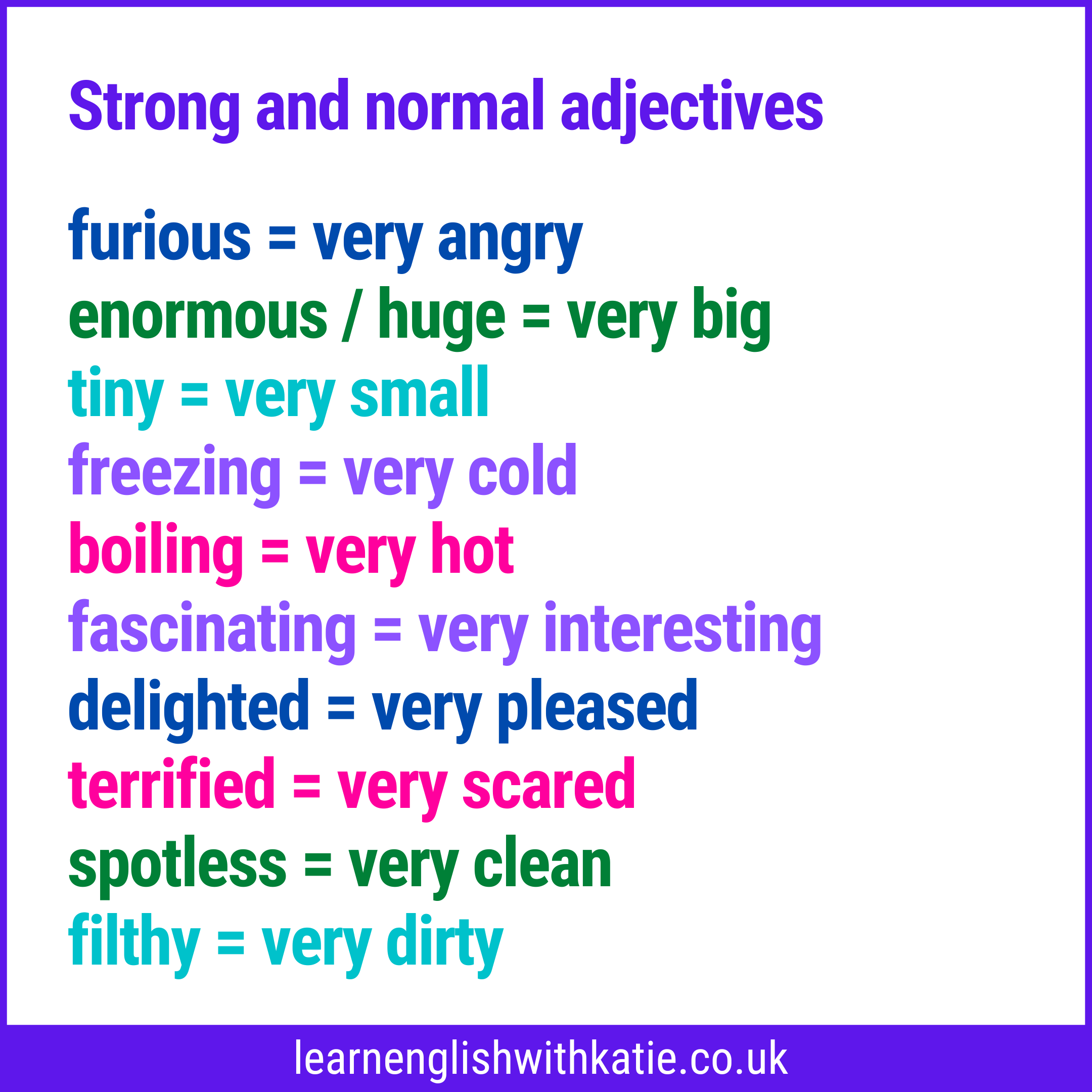 Strong and normal adjectives - Learn English with Katie